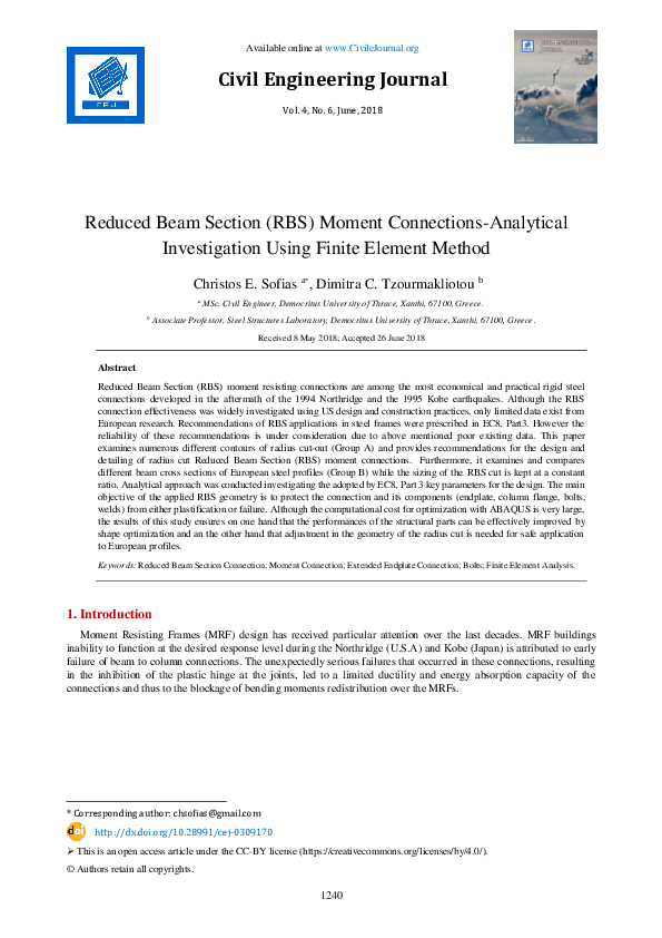 (PDF) Reduced Beam Section (RBS) Moment Connections-Analytical ...