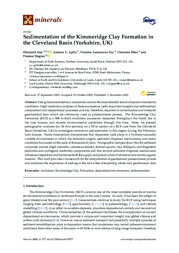 (PDF) Sedimentation of the Kimmeridge Clay Formation in the Cleveland ...
