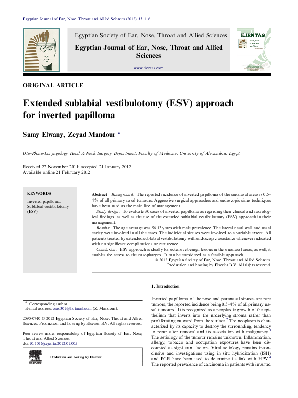 (PDF) Extended sublabial vestibulotomy (ESV) approach for inverted ...