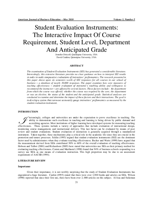 (PDF) Student Evaluation Instruments: The Interactive Impact Of Course ...