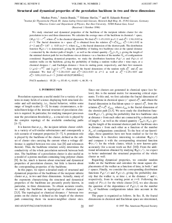 (PDF) Structural and dynamical properties of the percolation backbone in two and three dimensions