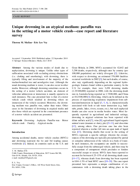 (PDF) Unique drowning in an atypical medium: paraffin wax in the ...