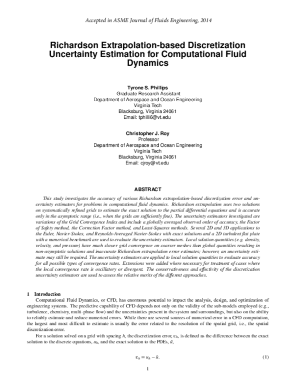 (PDF) Richardson Extrapolation-based Discretization Uncertainty Estimation for Computational ...
