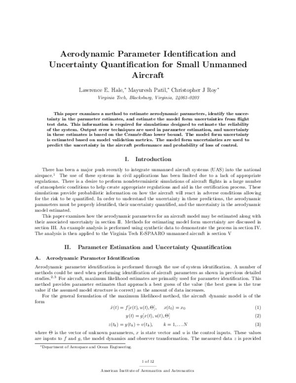 (PDF) Aerodynamic Parameter Identification and Uncertainty Quantification for Small Unmanned ...
