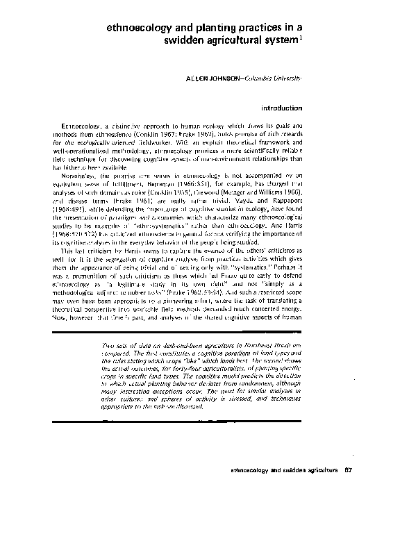(PDF) Ethnoecology and Planting Practices in a Swidden Agricultural System