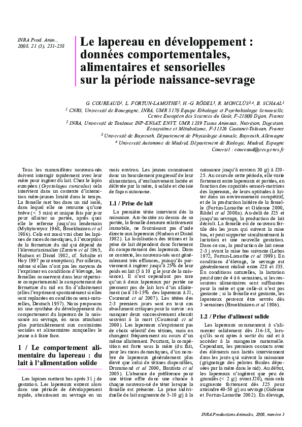 (PDF) Le lapereau en développement : données comportementales ...