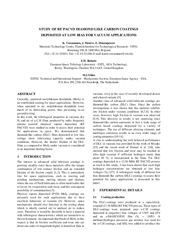 (PDF) Study of RF PACVD diamond like carbon coatings deposited at low ...
