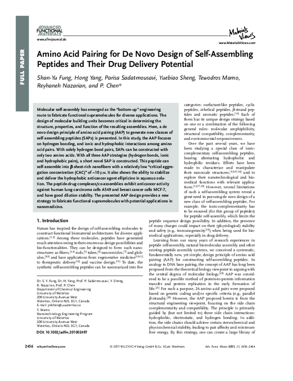 (PDF) Amino Acid Pairing for De Novo Design of Self-Assembling Peptides ...