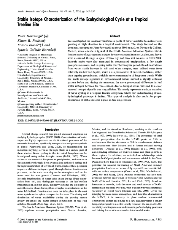 (PDF) Stable Isotope Characterization of the Ecohydrological Cycle at a ...