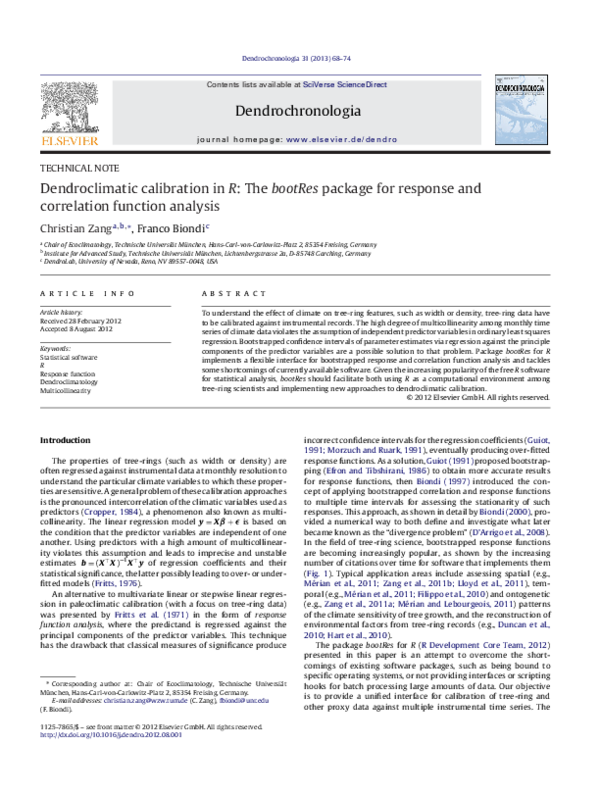 (PDF) Dendroclimatic calibration in R: The bootRes package for response ...