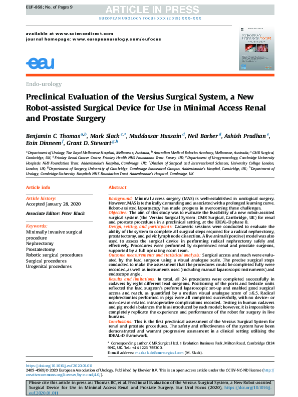 (PDF) Preclinical Evaluation of the Versius Surgical System, a New Robot-assisted Surgical ...
