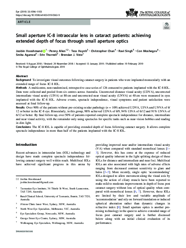 (PDF) Small aperture IC-8 intraocular lens in cataract patients ...