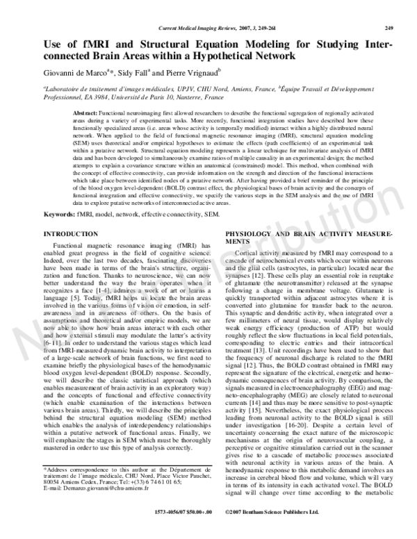 (PDF) Use of fMRI and Structural Equation Modeling for Studying ...