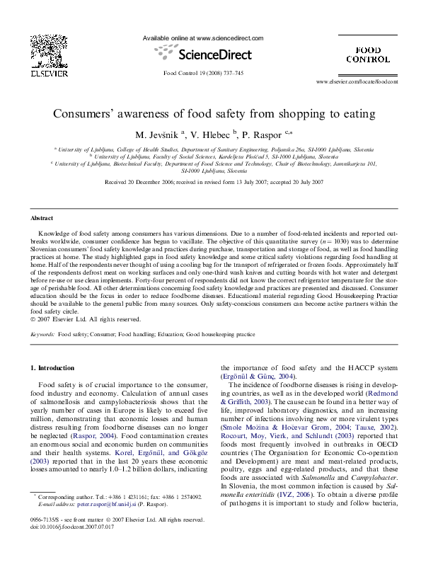 (PDF) Consumers’ awareness of food safety from shopping to eating