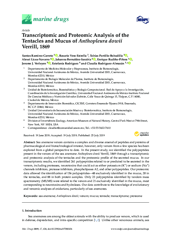 (PDF) Transcriptomic and Proteomic Analysis of the Tentacles and Mucus ...