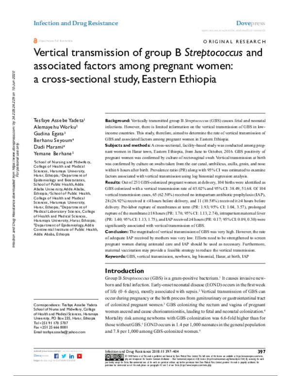 (PDF) Vertical transmission of group B Streptococcus and associated factors among pregnant women ...
