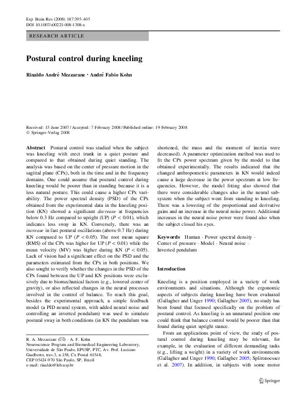(PDF) Postural control during kneeling