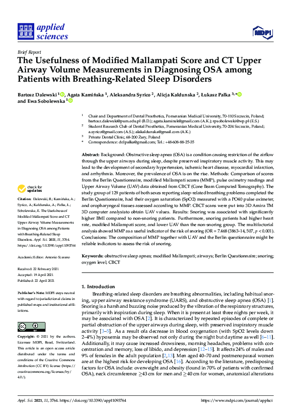 (PDF) The Usefulness of Modified Mallampati Score and CT Upper Airway ...