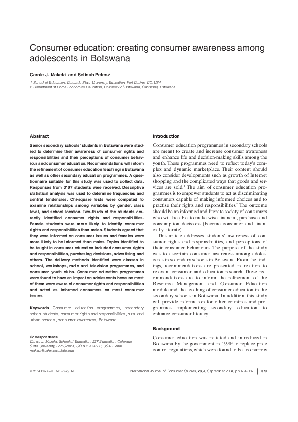 (PDF) Consumer education: creating consumer awareness among adolescents ...