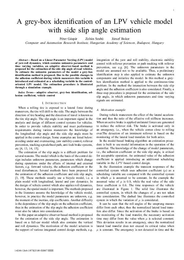 (PDF) A grey-box identification of an LPV vehicle model with side slip ...