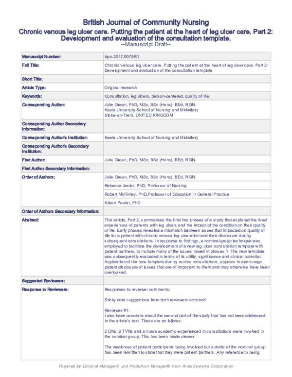 (PDF) Chronic venous leg ulcer care: Putting the patient at the heart ...