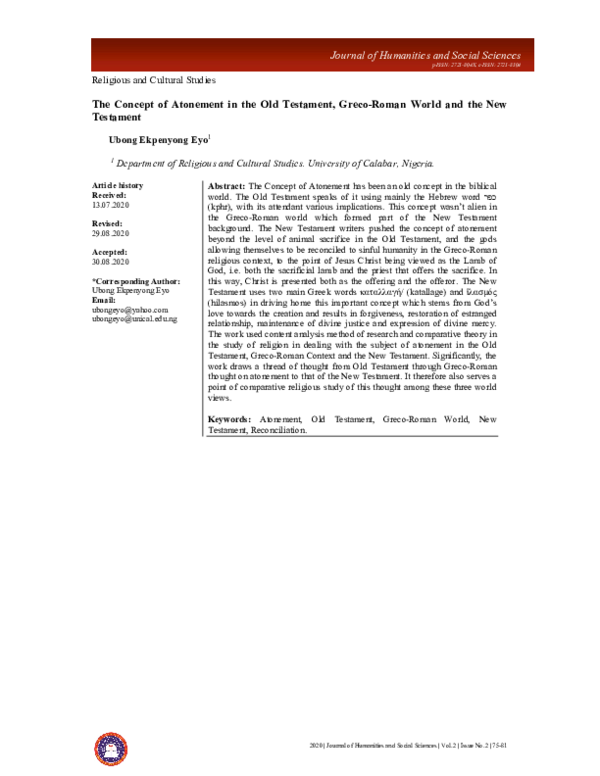 (PDF) The Concept of Atonement in the Old Testament, Greco-Roman World ...