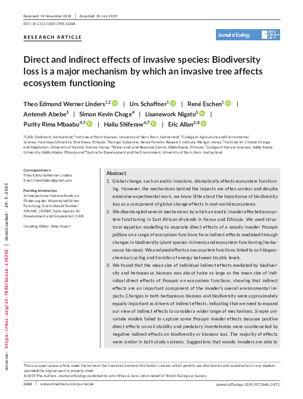 (PDF) Direct and indirect effects of invasive species: biodiversity ...
