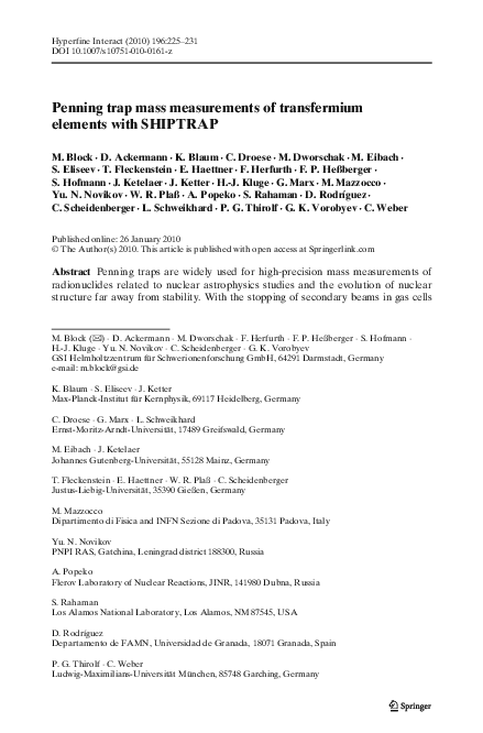 (PDF) Penning trap mass measurements of transfermium elements with SHIPTRAP