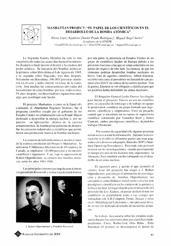 (PDF) Manhattan Project: "El papel de los científicos en el desarrollo ...