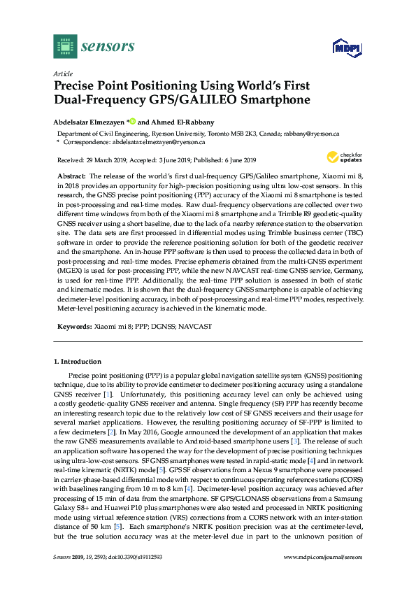 (PDF) Precise Point Positioning Using World’s First Dual-Frequency GPS/GALILEO Smartphone