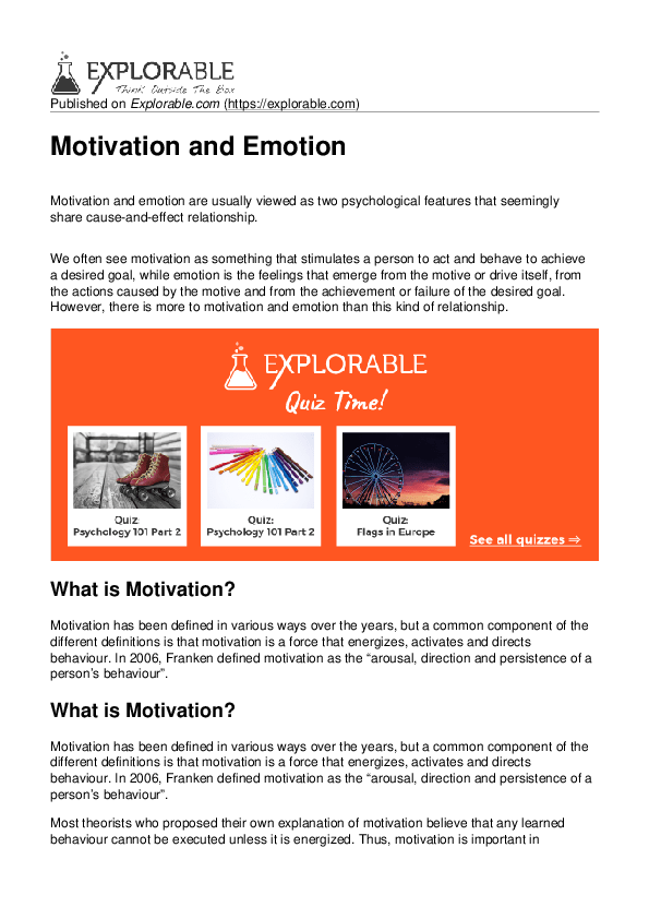 (PDF) Motivation and Emotion