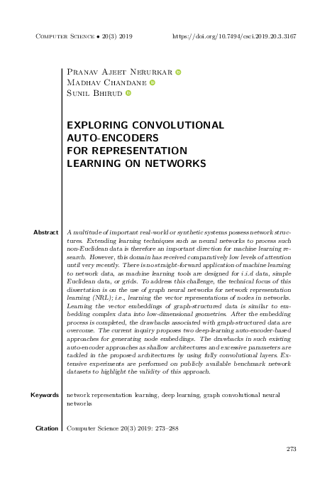 (PDF) Exploring convolutional auto-encoders for representation learning on networks | pranav ...