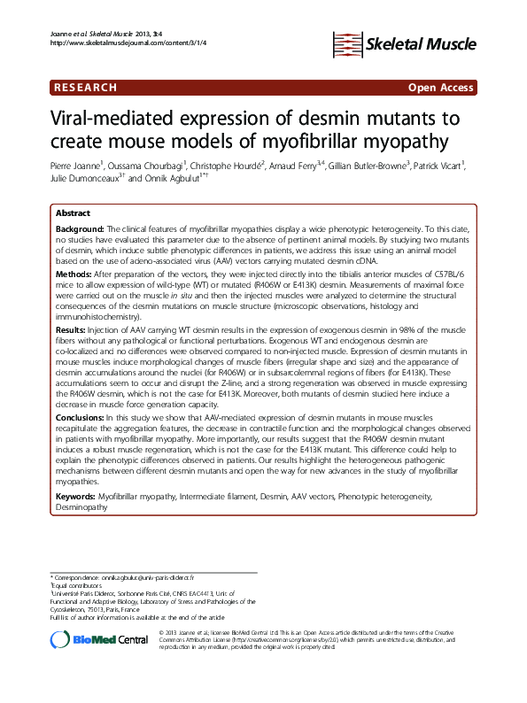 (PDF) Viral-mediated expression of desmin mutants to create mouse ...