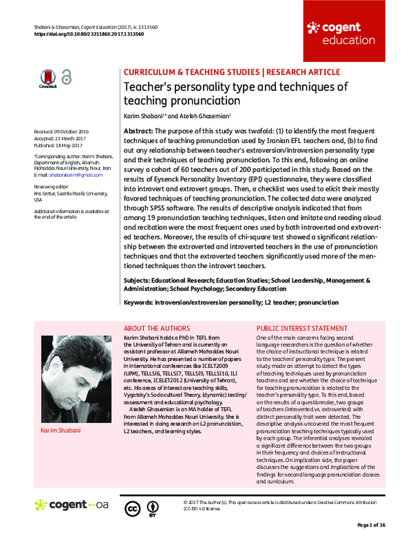 (PDF) Teacher s personality type and techniques of teaching pronunciation