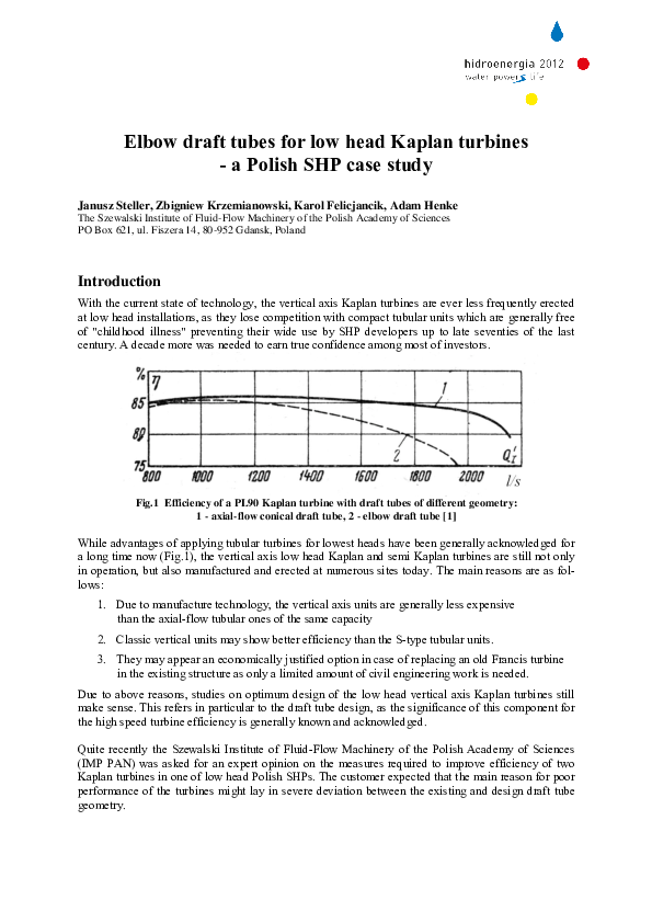 (PDF) Elbow draft tubes for low head Kaplan turbines - a Polish SHP ...
