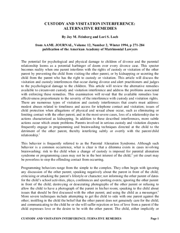 (PDF) Custody and Visitation Interference: Alternative Remedies