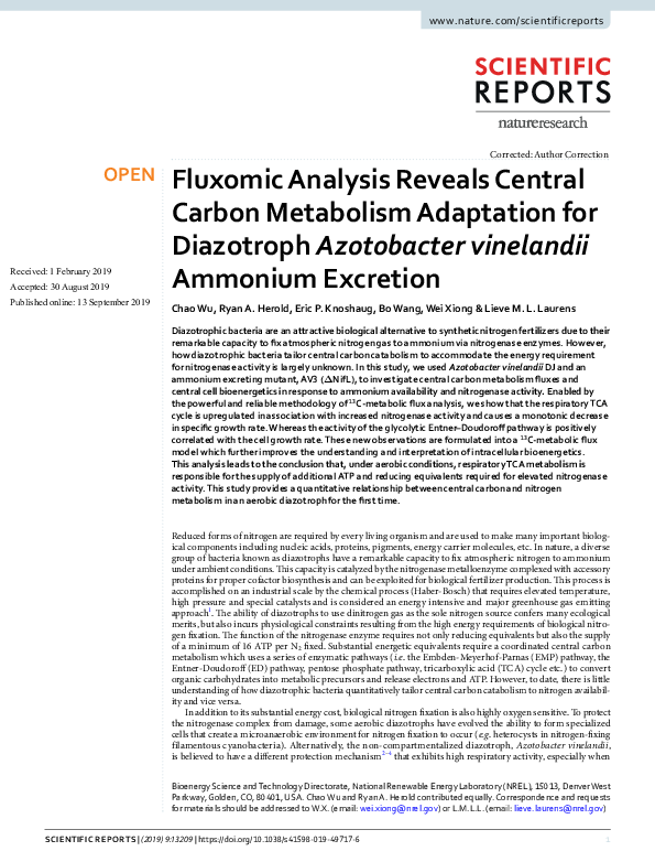 (PDF) Fluxomic Analysis Reveals Central Carbon Metabolism Adaptation ...