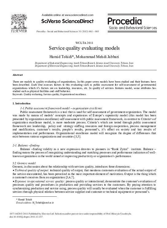 (PDF) Service quality evaluating models