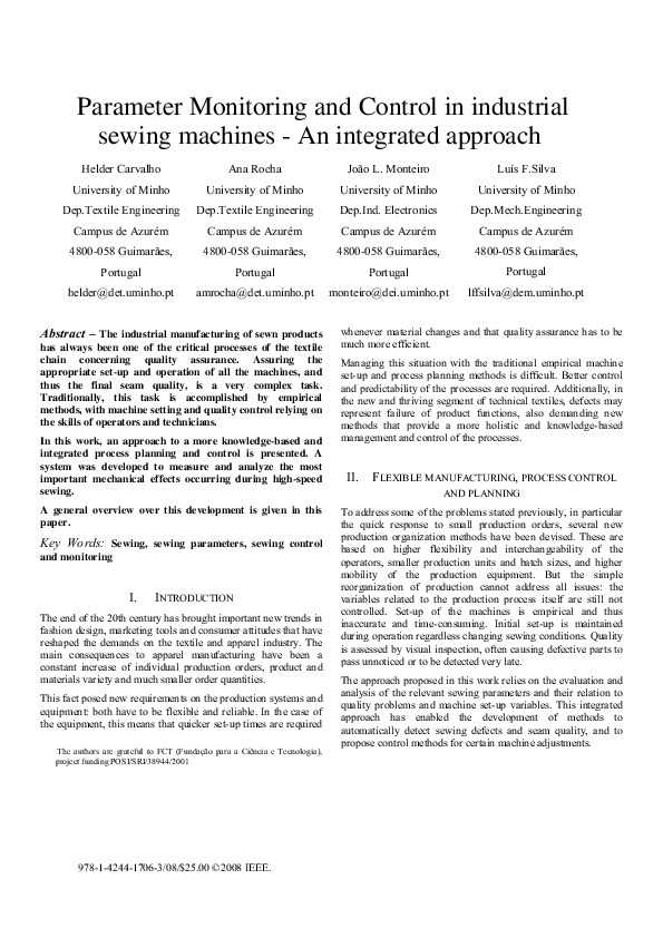 (PDF) Parameter monitoring and control in industrial sewing machines - an integrated approach