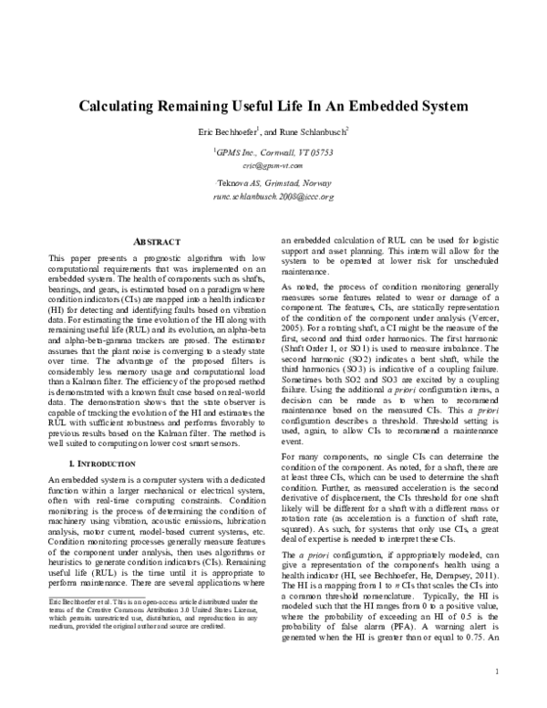 (PDF) Calculating Remaining Useful Life in an Embedded System