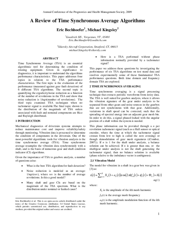 (PDF) A Review of Time Synchronous Average Algorithms