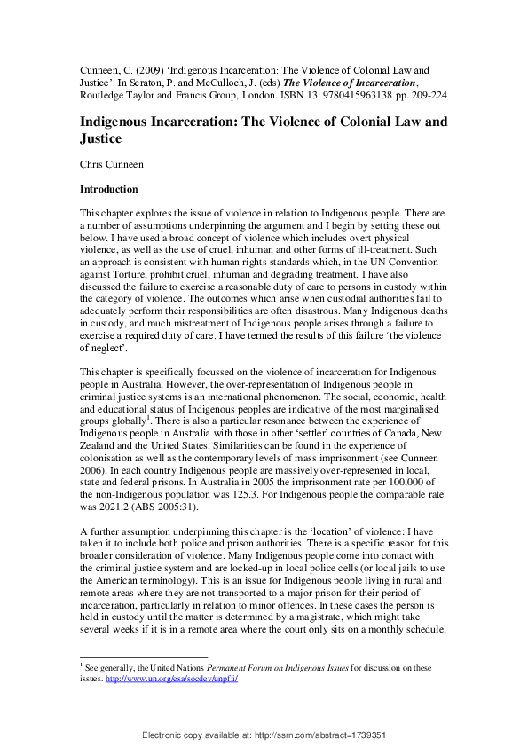 (PDF) Indigenous incarceration: The violence of colonial law and justice