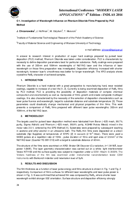 (PDF) Investigation of Wavelength Influence on Rhenium Diboride Films ...