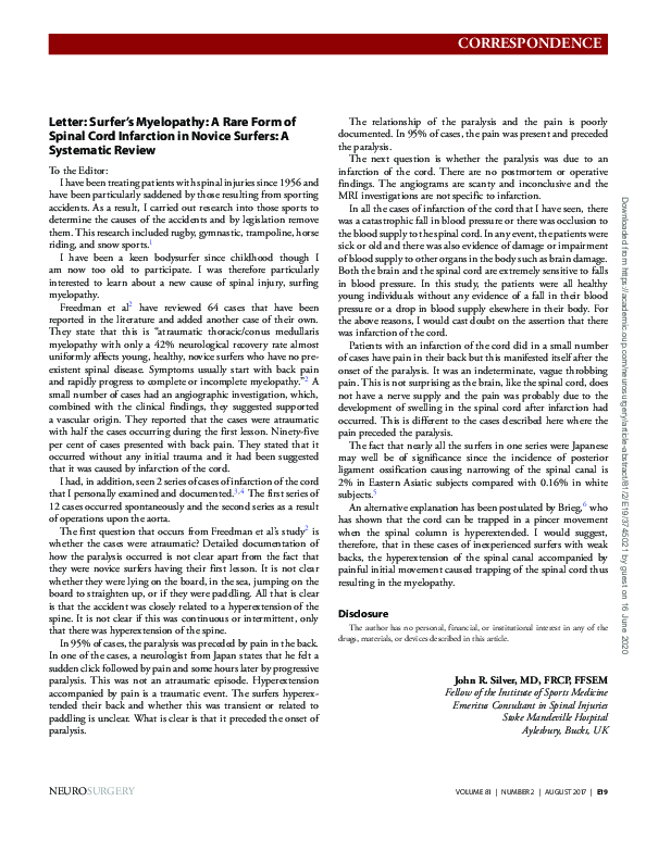 (PDF) Letter: Surfer's Myelopathy: A Rare Form of Spinal Cord ...