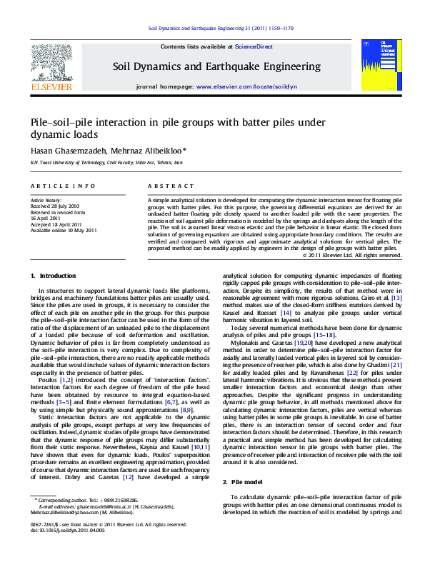 (PDF) Pile–soil–pile interaction in pile groups with batter piles under dynamic loads