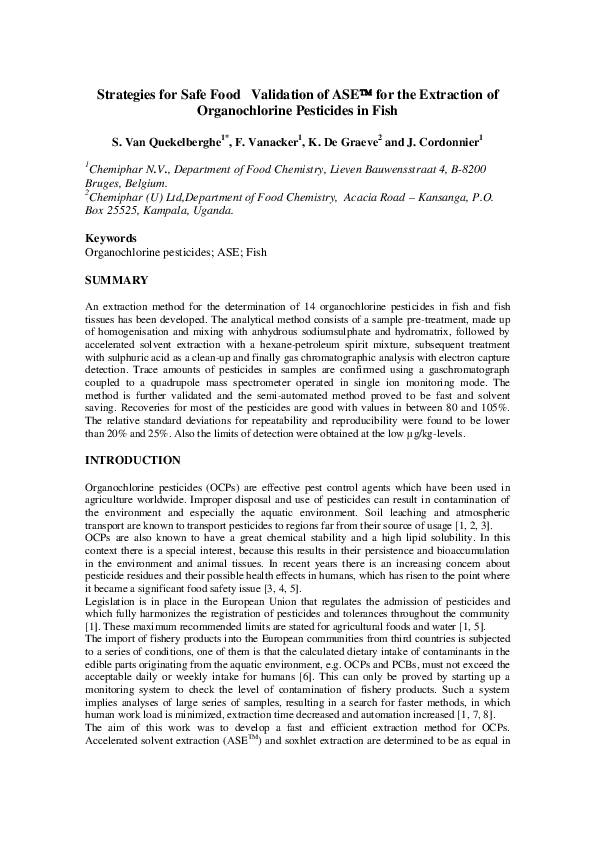 (PDF) Strategies for Safe Food Validation of ASE for the Extraction of ...