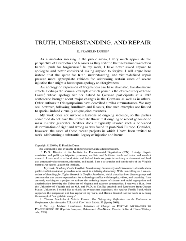 (PDF) Truth, Understanding, and Repair