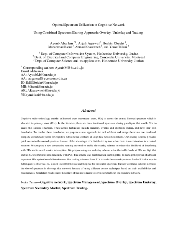 (PDF) Optimal spectrum utilisation in cognitive network using combined spectrum sharing approach ...