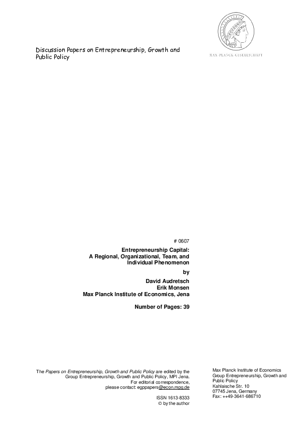(PDF) Entrepreneurship Capital: A Regional, Organizational, Team and ...