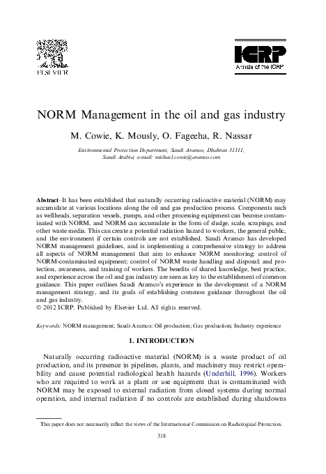 (PDF) NORM Management in the oil and gas industry